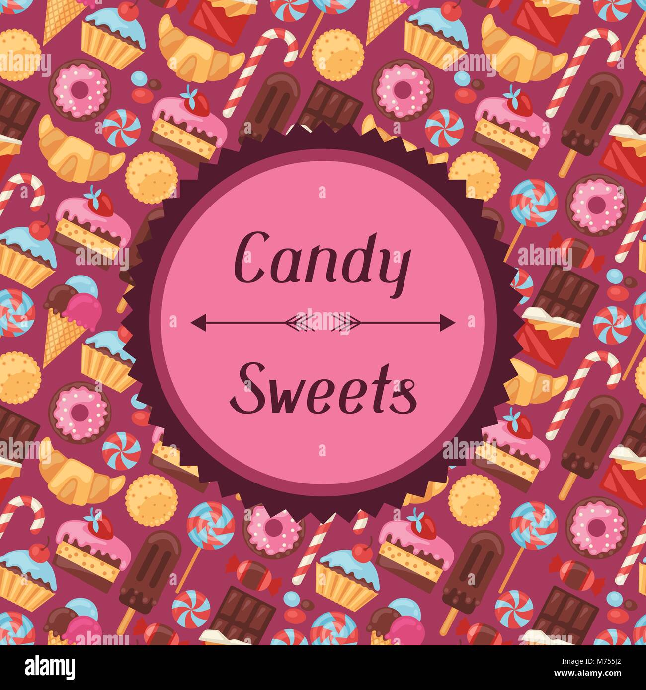 Background with colorful various candy, sweets and cakes Stock Vector ...