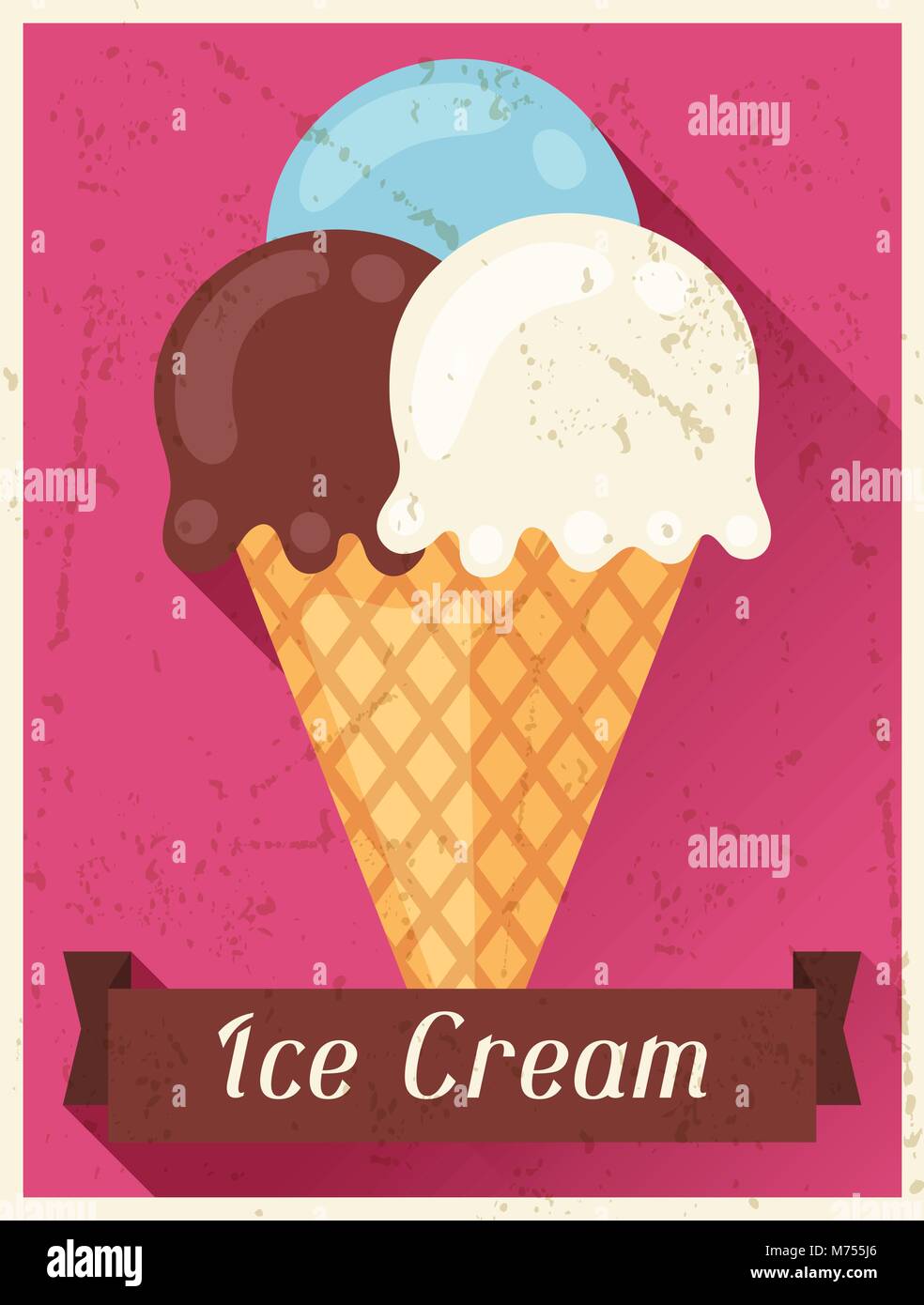 Ice cream retro poster background design in flat style Stock Vector ...