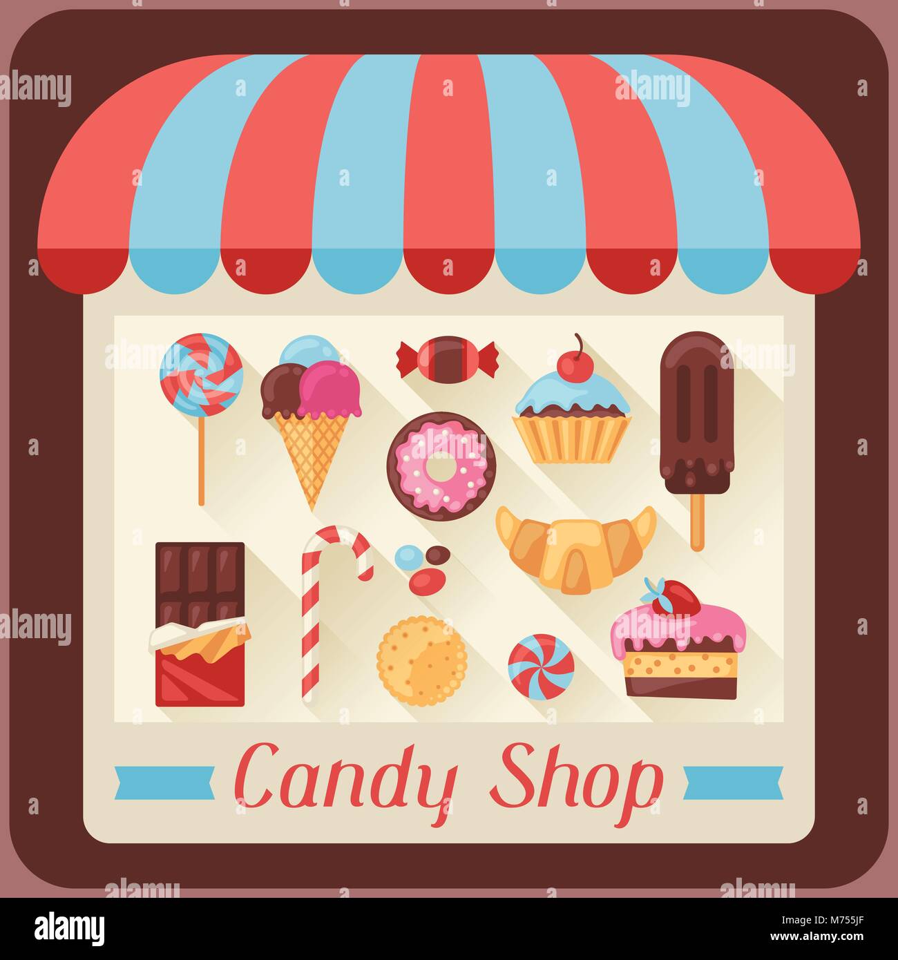 Candy shop background with candy, sweets and cakes Stock Vector Image ...