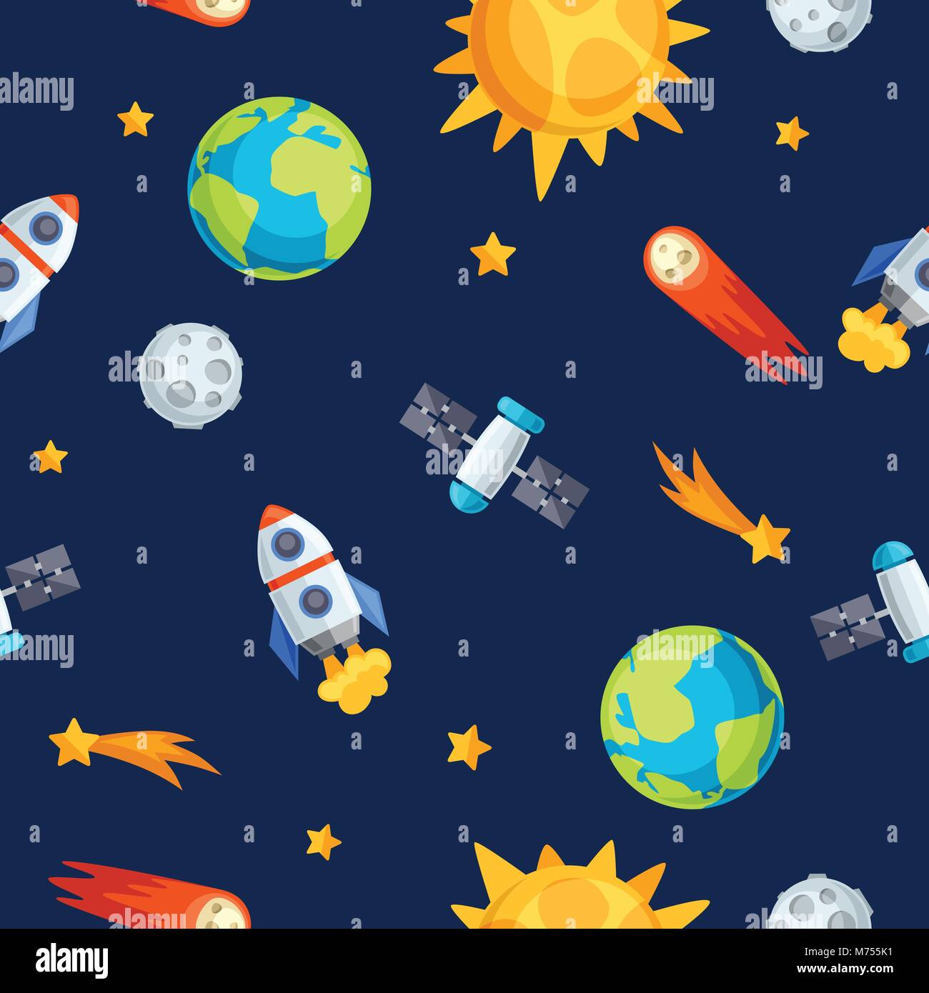 Seamless pattern of solar system, planets and celestial bodies Stock ...