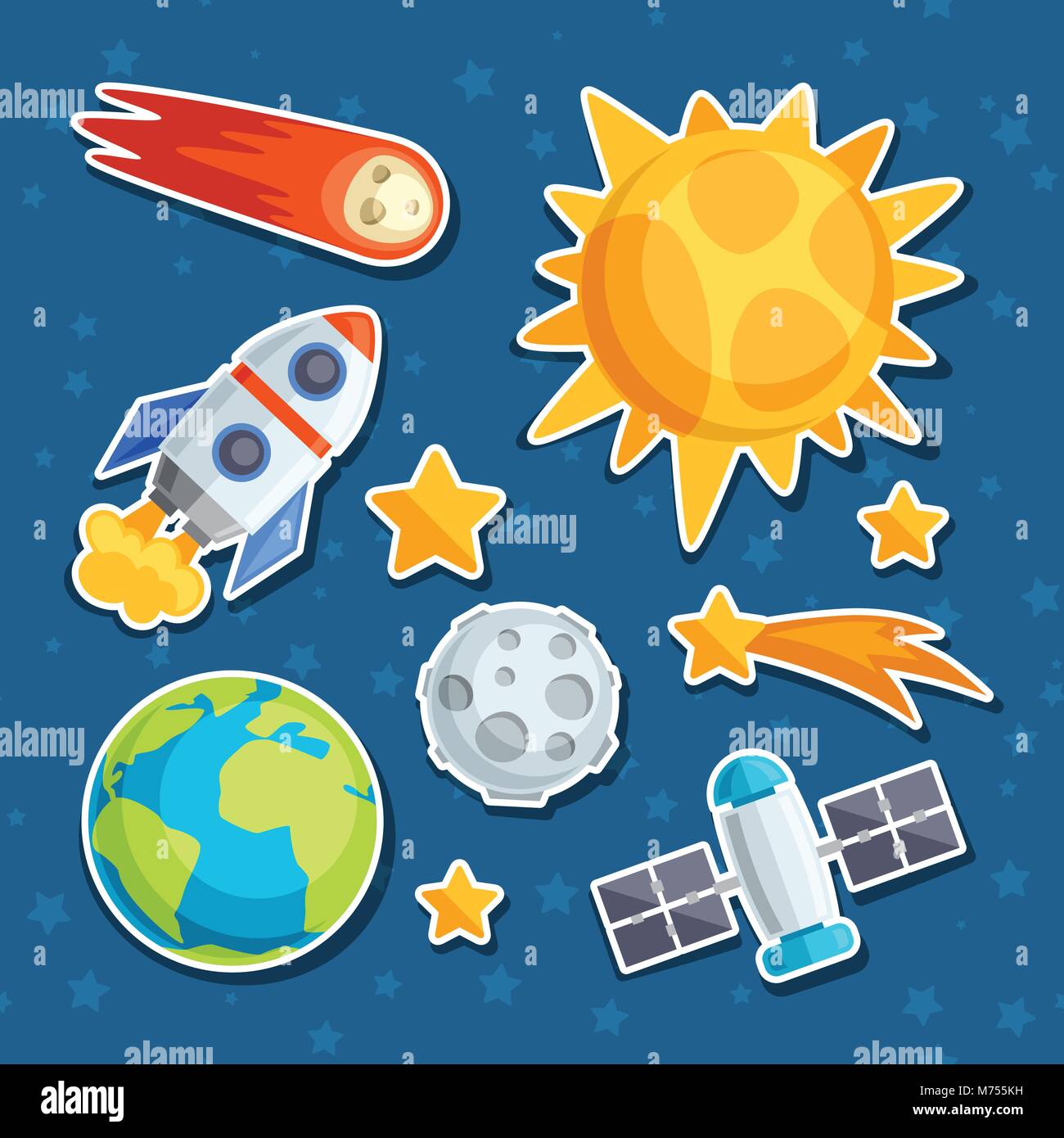 Cosmic icon set of solar system, planets and celestial bodies Stock ...