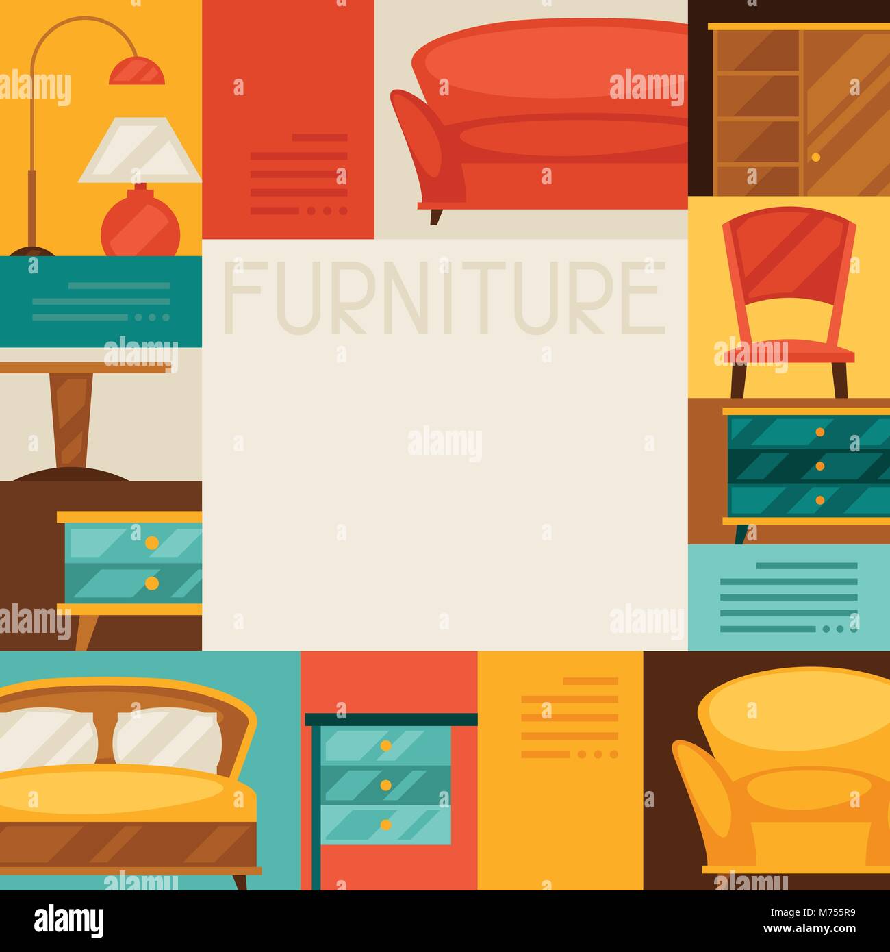 Interior background with furniture in retro style Stock Vector Image ...