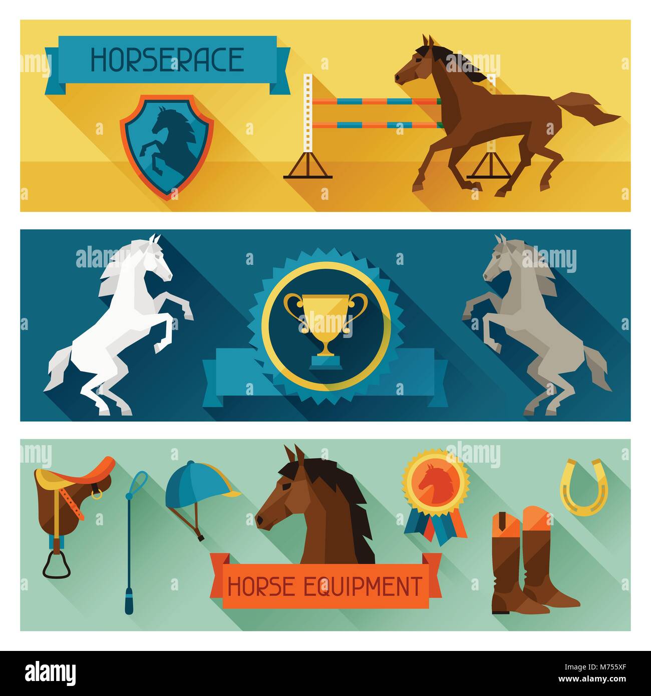 Horizontal banners with horse equipment in flat style Stock Vector ...