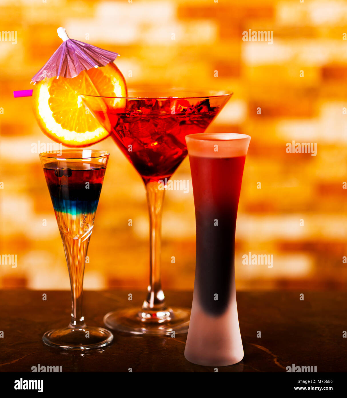 Tasty and colorful drinks based on various alcohols, syrups and ...