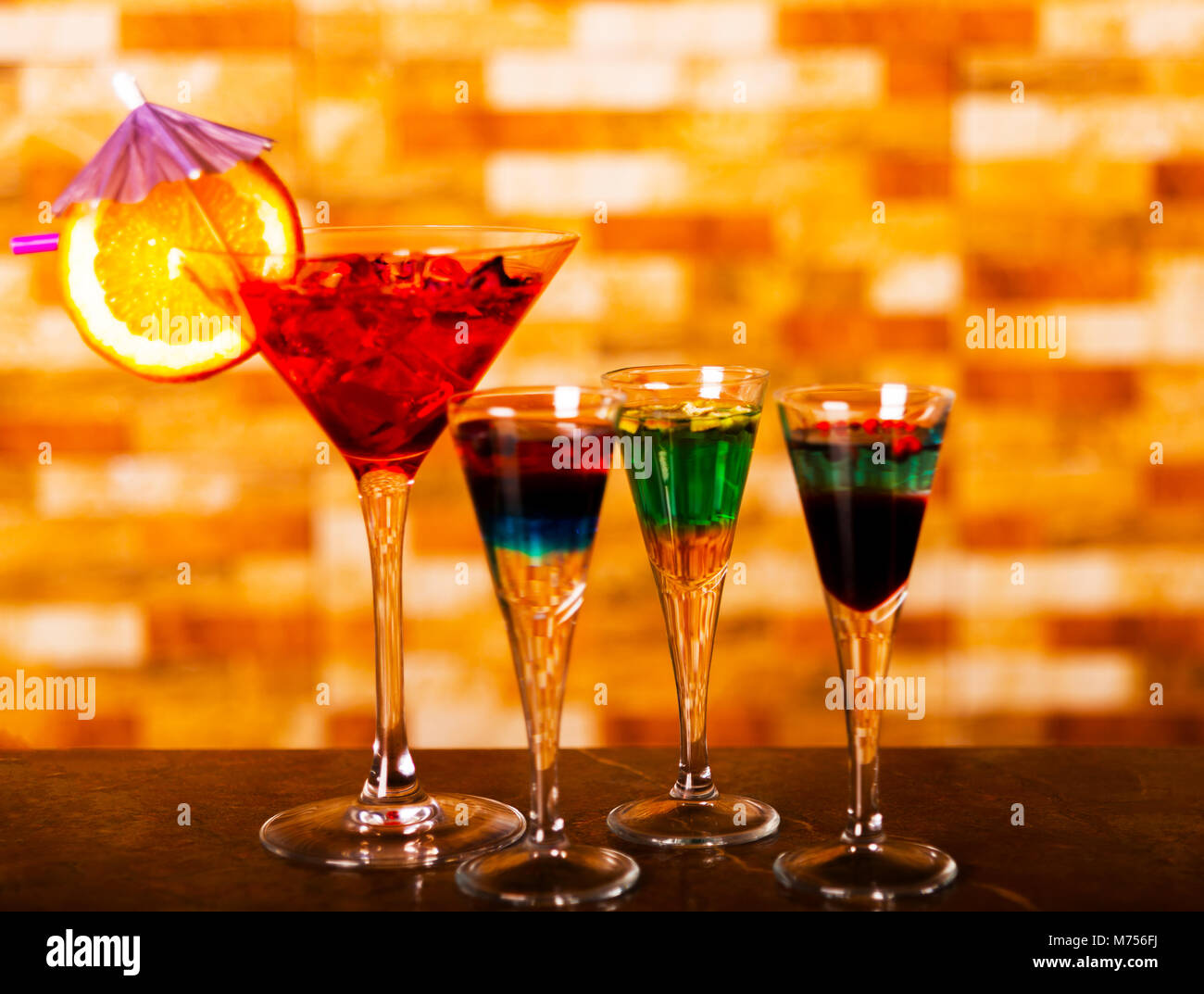 Tasty and colorful drinks based on various alcohols, syrups and ...