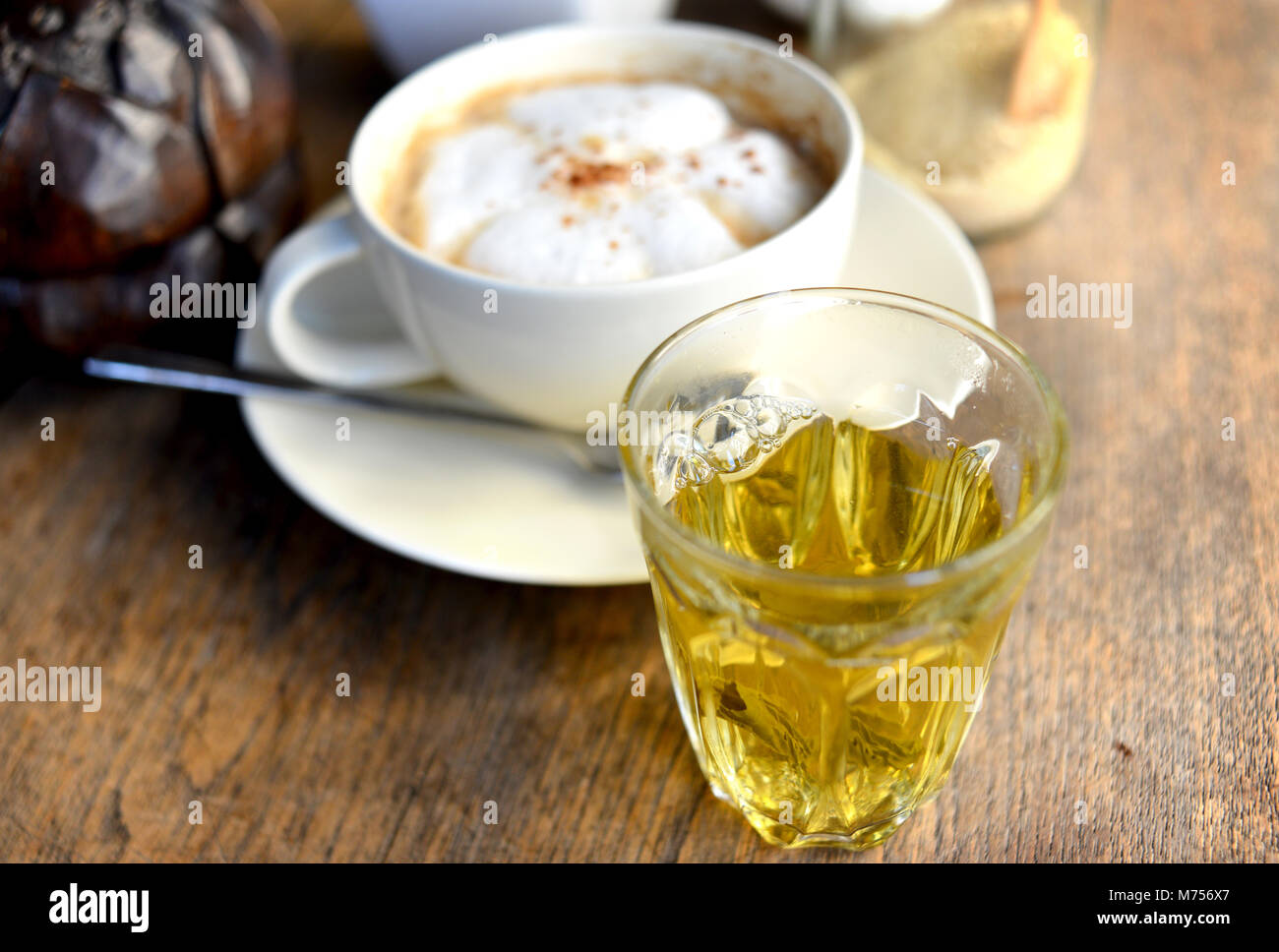 hot tea serve with cappuccino set Stock Photo - Alamy
