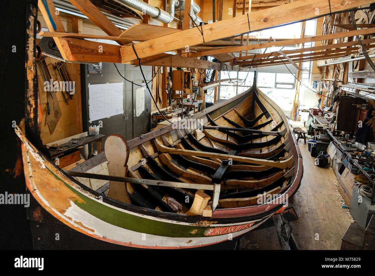 Full scale navigable reconstructions of Viking ships in boatyard on ...