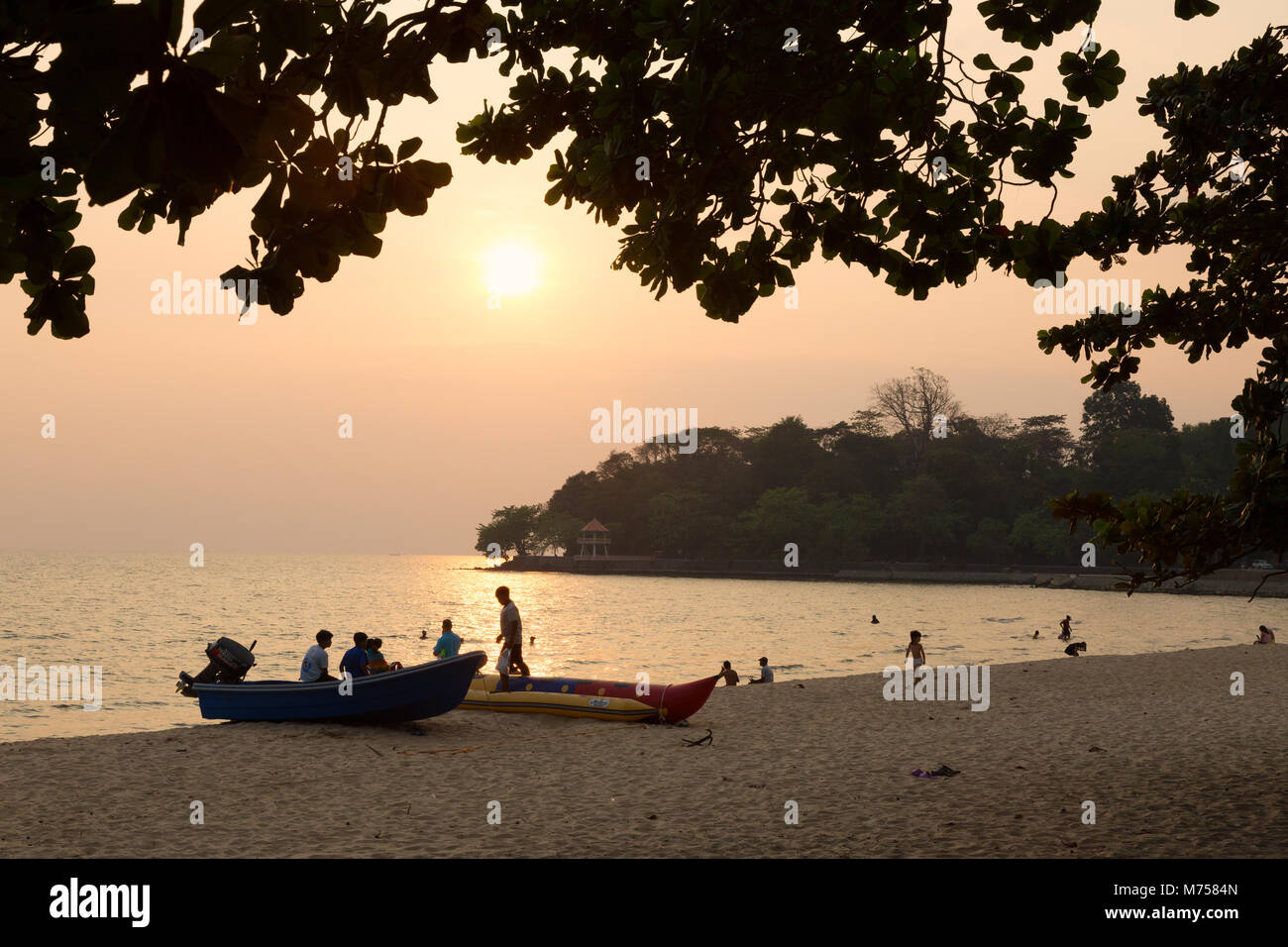 Cambodia beach sunset - on Kep Beach, Kep, Cambodia, Asia Stock Photo ...
