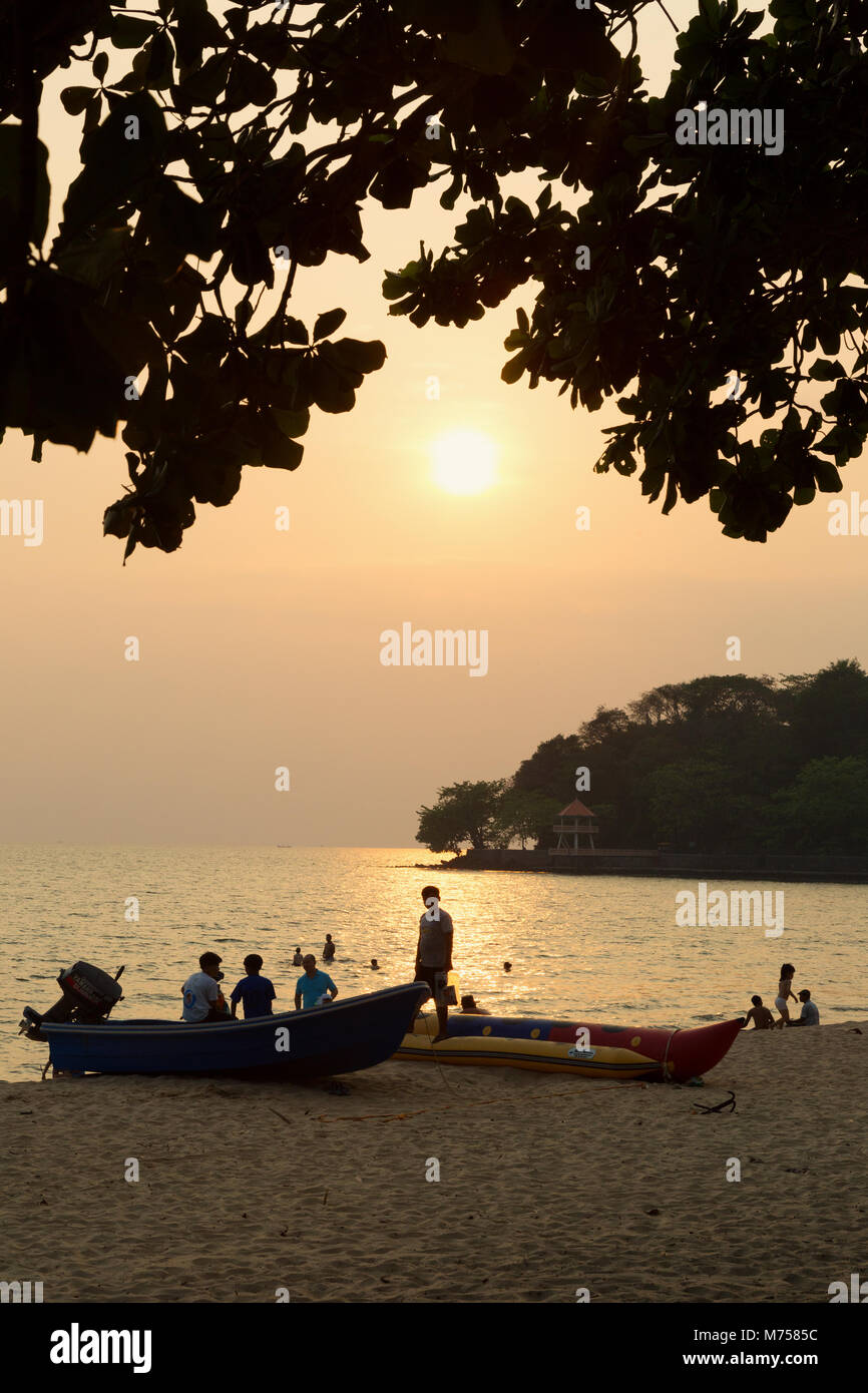 Cambodia beach sunset - on Kep Beach, Kep, Cambodia, Asia Stock Photo ...
