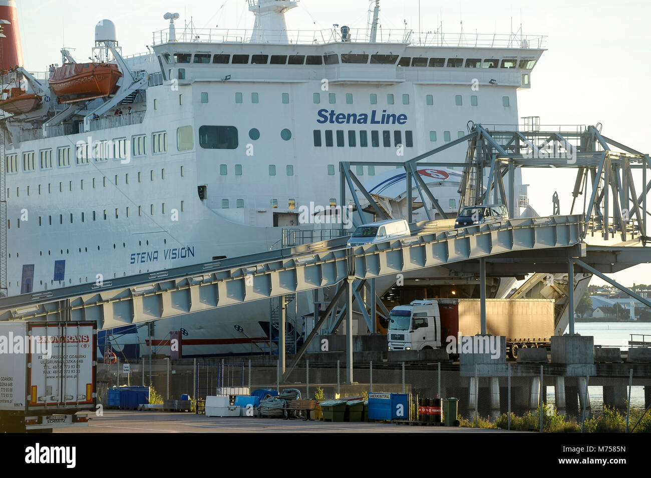 Trucks entering the cruiseferry MS Stena Vision on Karlskrona-Gdynia ...