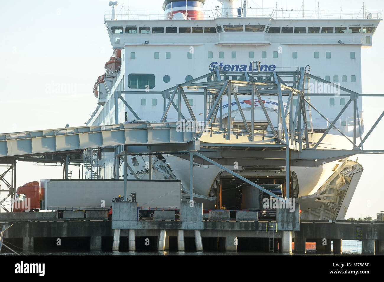 Trucks entering the cruiseferry MS Stena Vision on Karlskrona-Gdynia ...