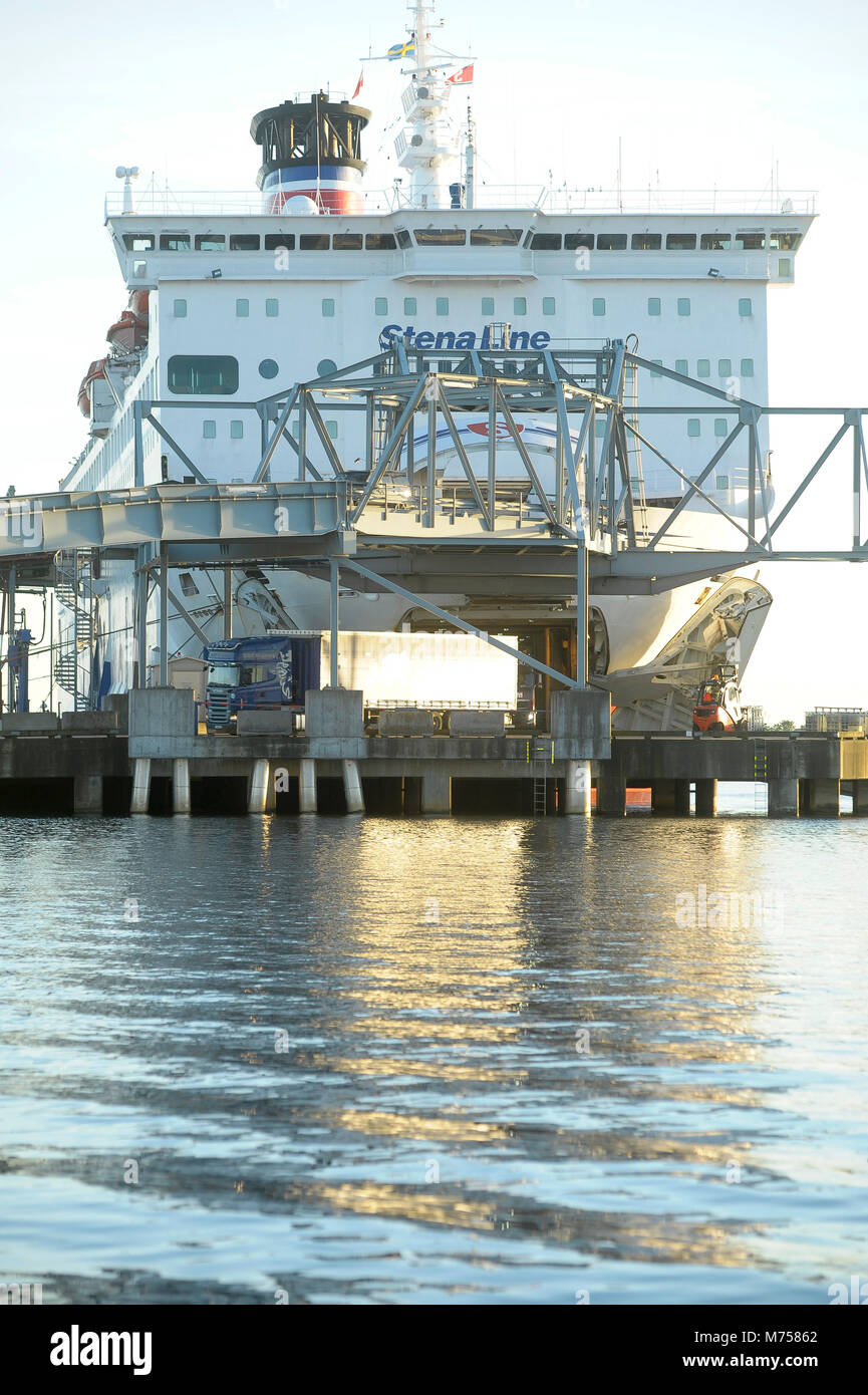 Trucks entering the cruiseferry MS Stena Vision on Karlskrona-Gdynia ...