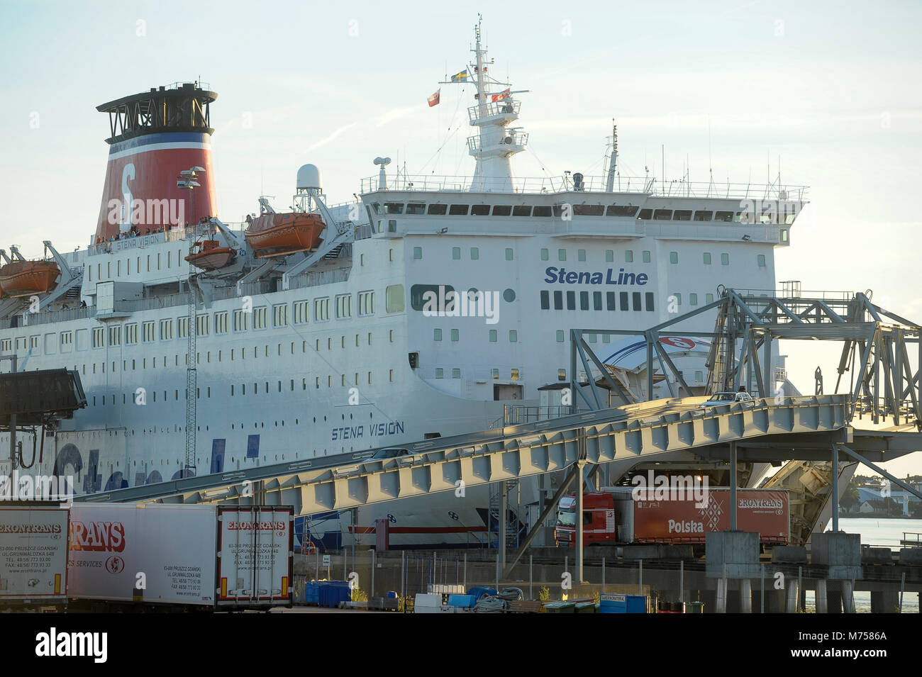 Trucks entering the cruiseferry MS Stena Vision on Karlskrona-Gdynia ...