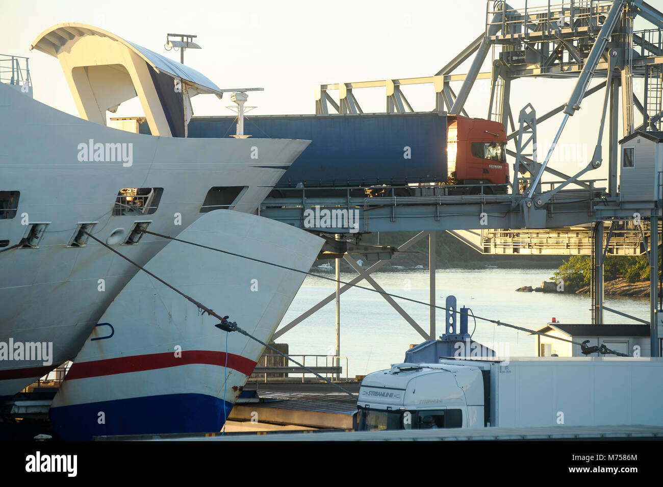 Trucks entering the cruiseferry MS Stena Vision on Karlskrona-Gdynia ...