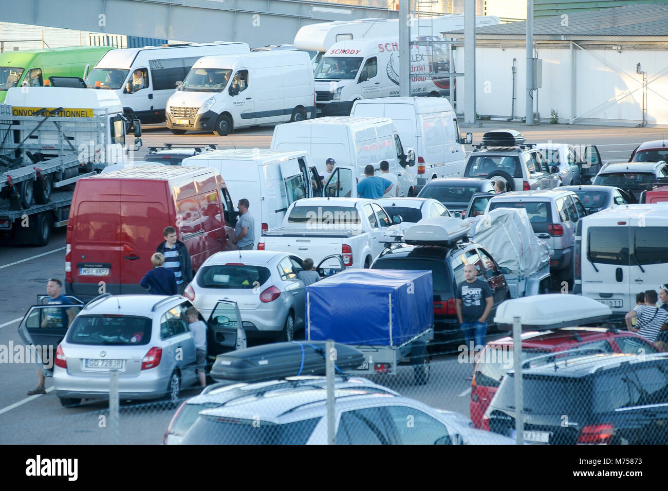 Trucks entering the cruiseferry MS Stena Vision on Karlskrona-Gdynia ...