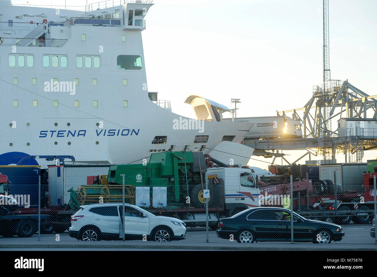 Trucks entering the cruiseferry MS Stena Vision on Karlskrona-Gdynia ...