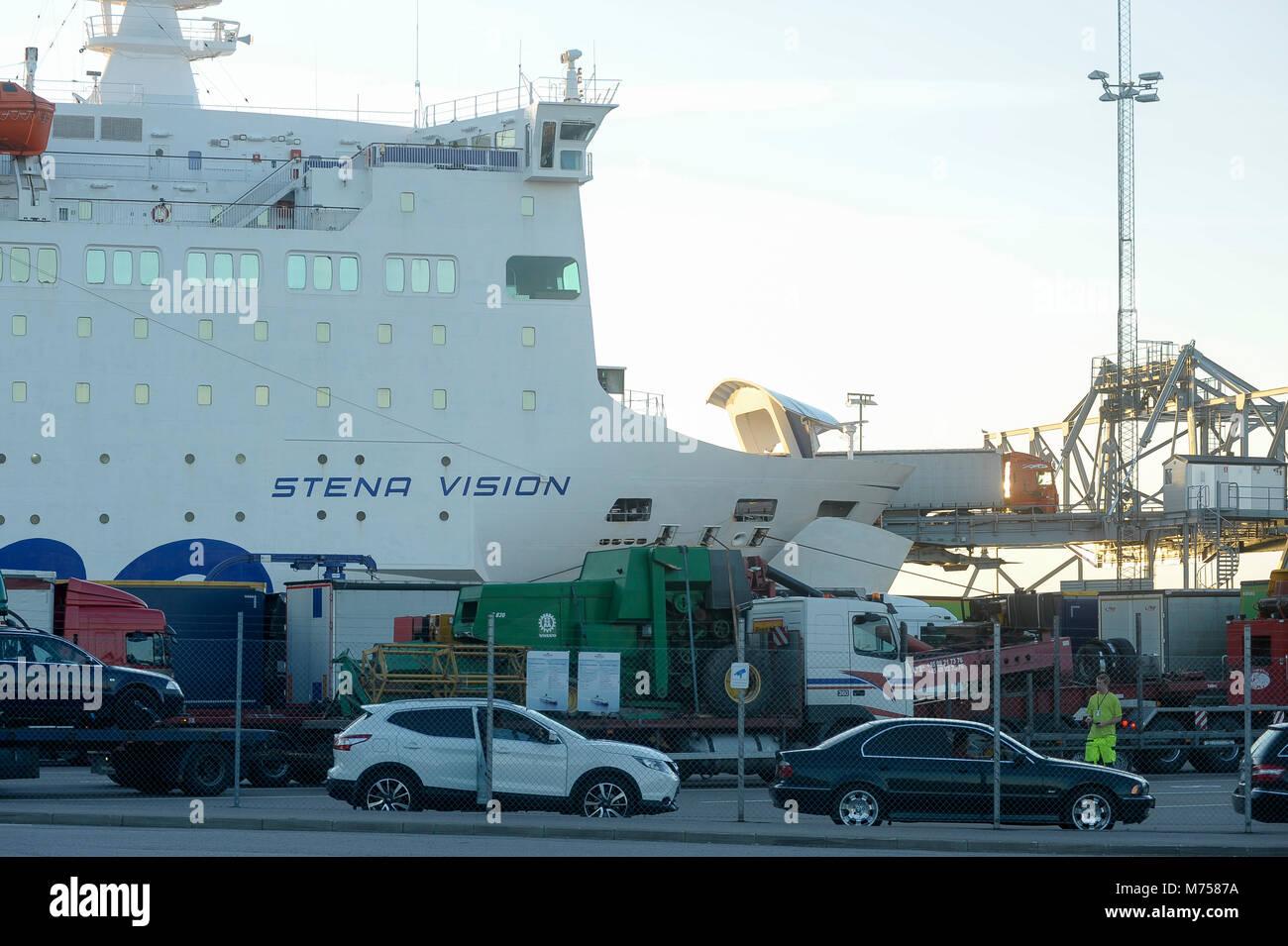 Trucks entering the cruiseferry MS Stena Vision on Karlskrona-Gdynia ...