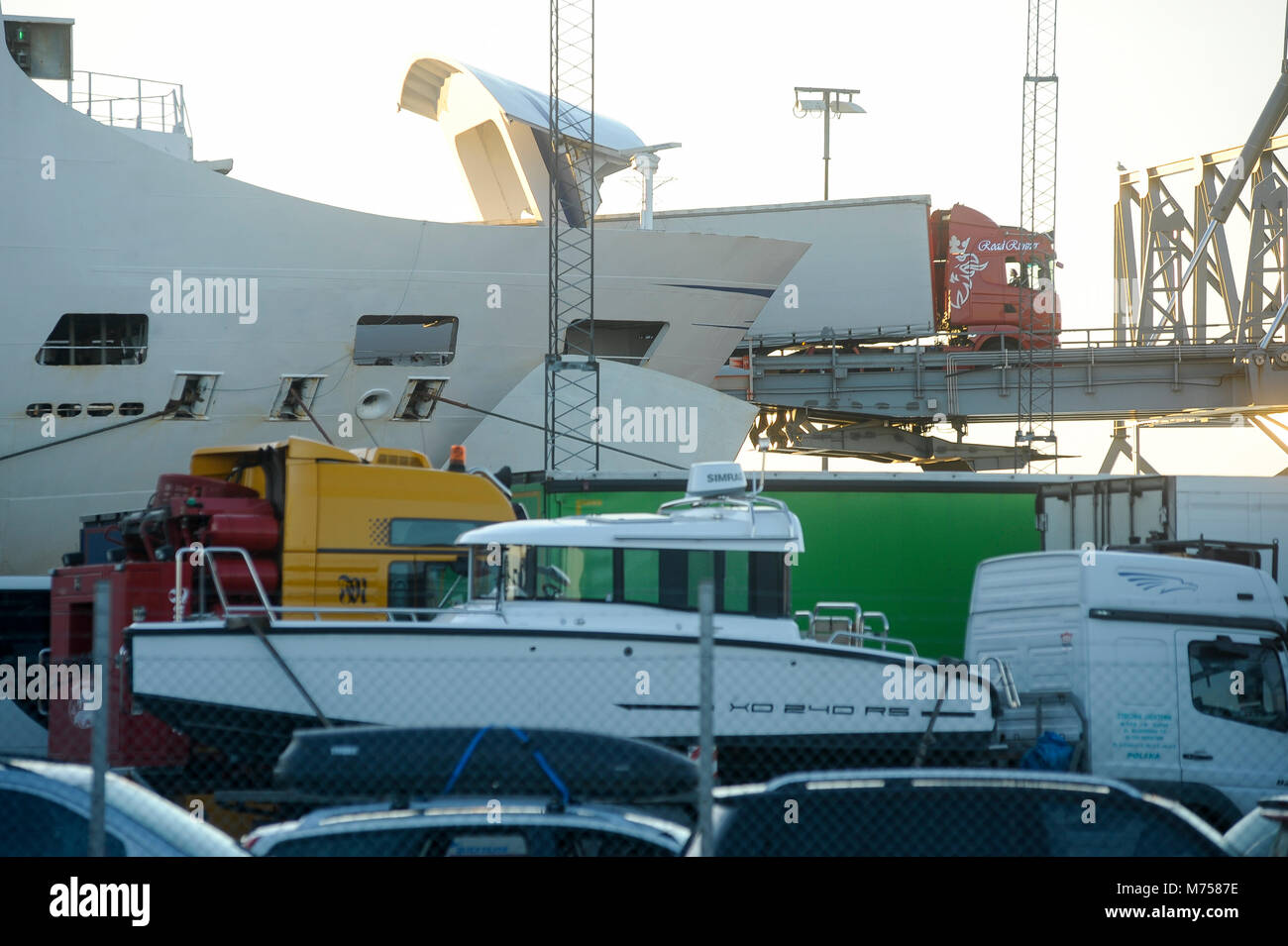 Trucks entering the cruiseferry MS Stena Vision on Karlskrona-Gdynia ...