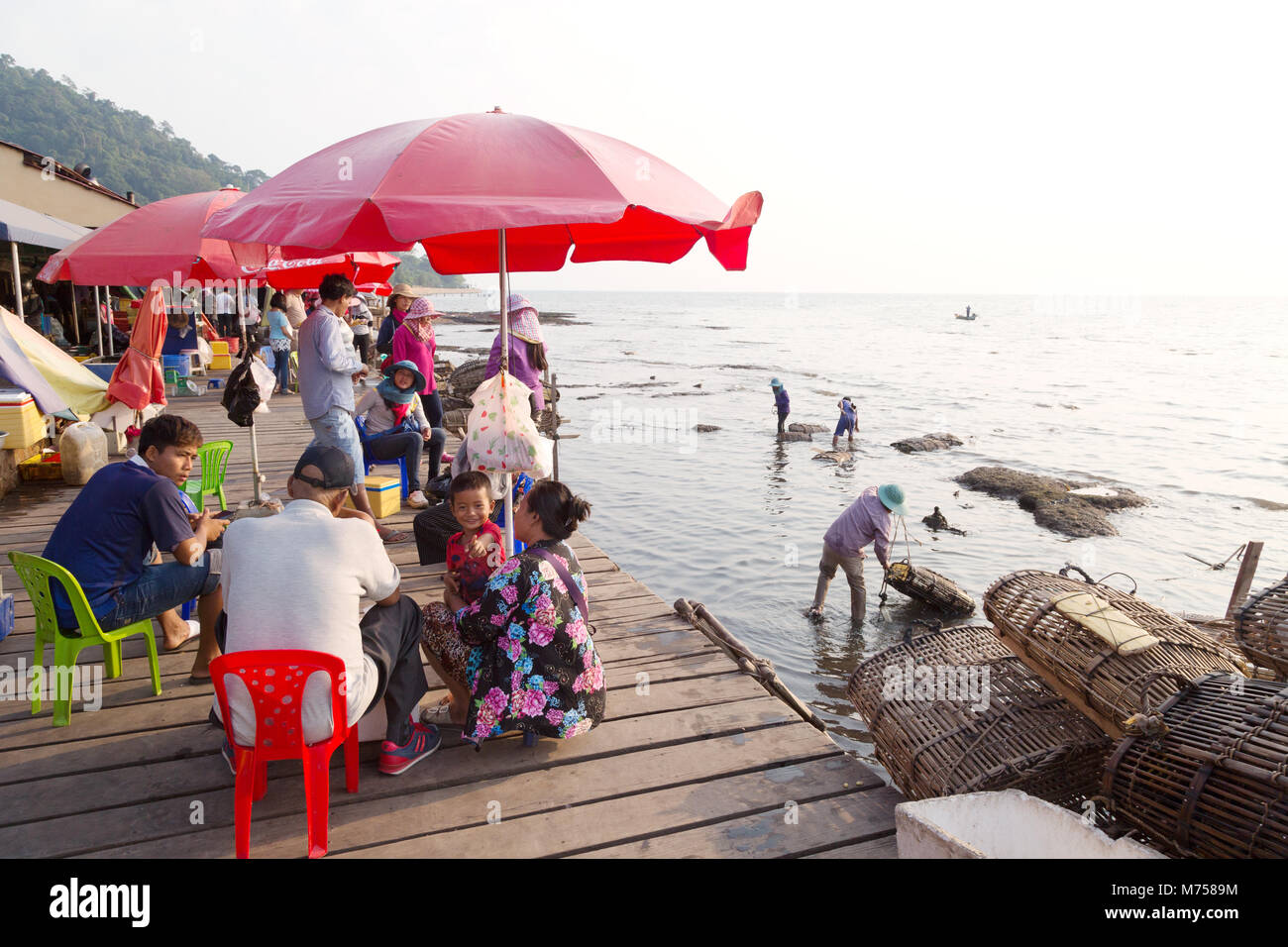Cambodia Kep - crab fishing on the coast at the Crab market, Kep ...