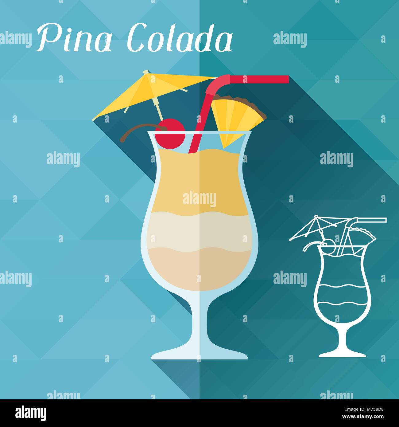 Illustration with glass of pina colada in flat design style Stock ...