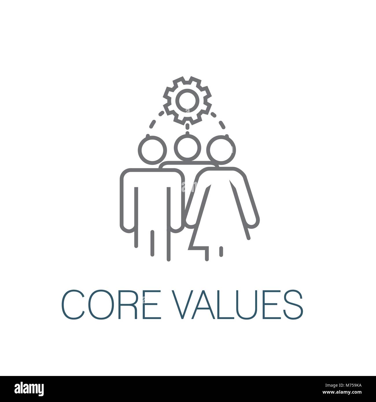 Core Values Outline Icon w person & collaborating / thinking ideas ...