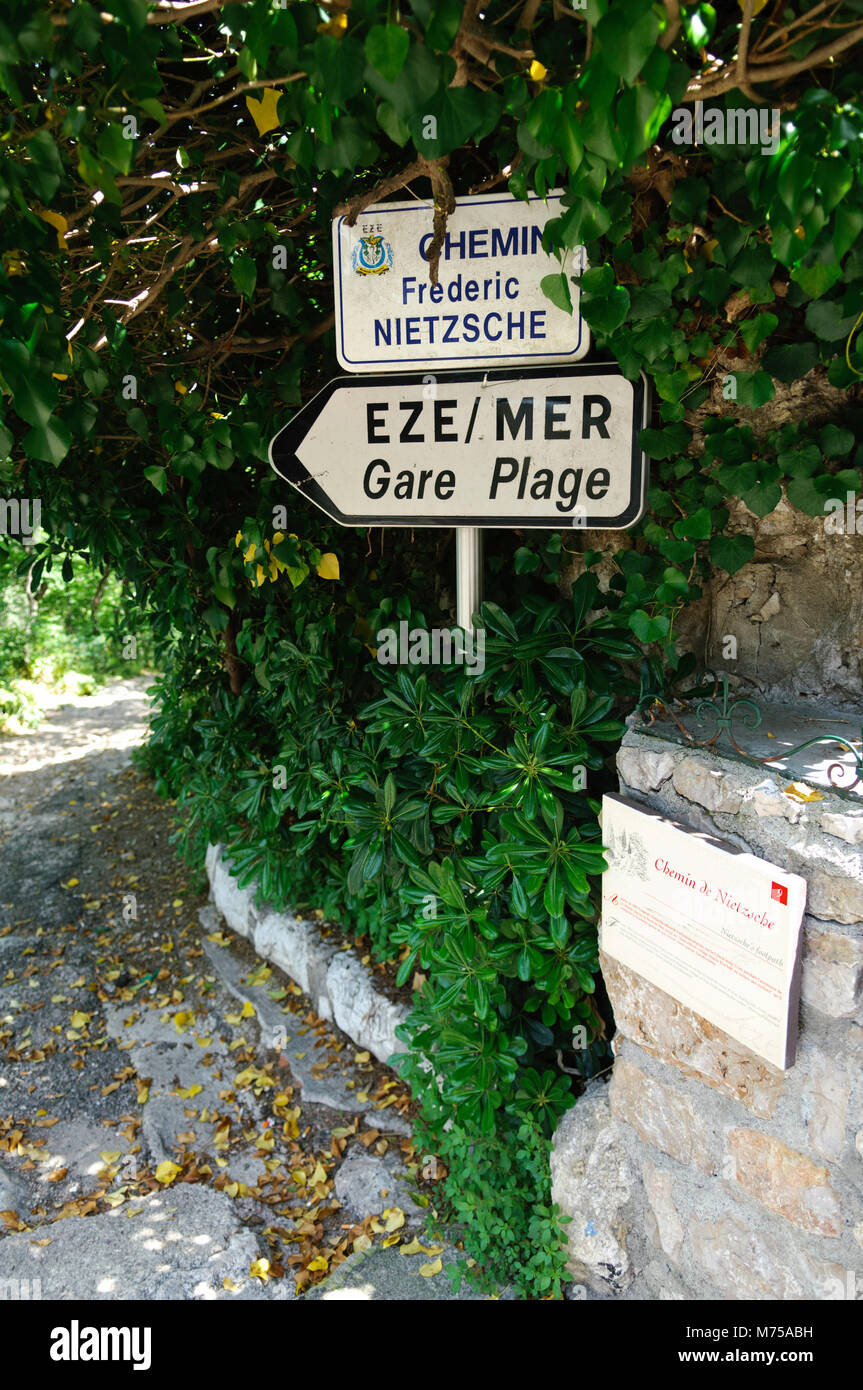 Entrance and sing to a hiking trail known as Nietzsche path that leads ...