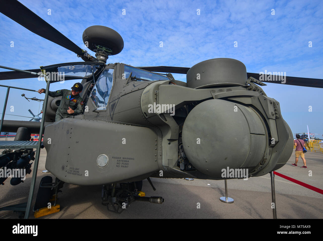 Singapore - Feb 10, 2018. Boeing AH-64 Apache helicopter belonging to ...