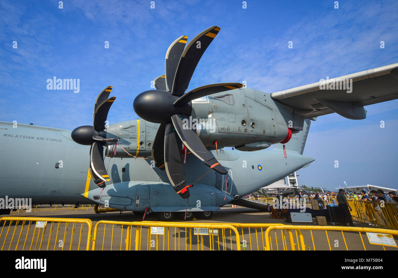 Singapore - Feb 10, 2018. Engines of Lockheed C-130 Hercules aircraft ...