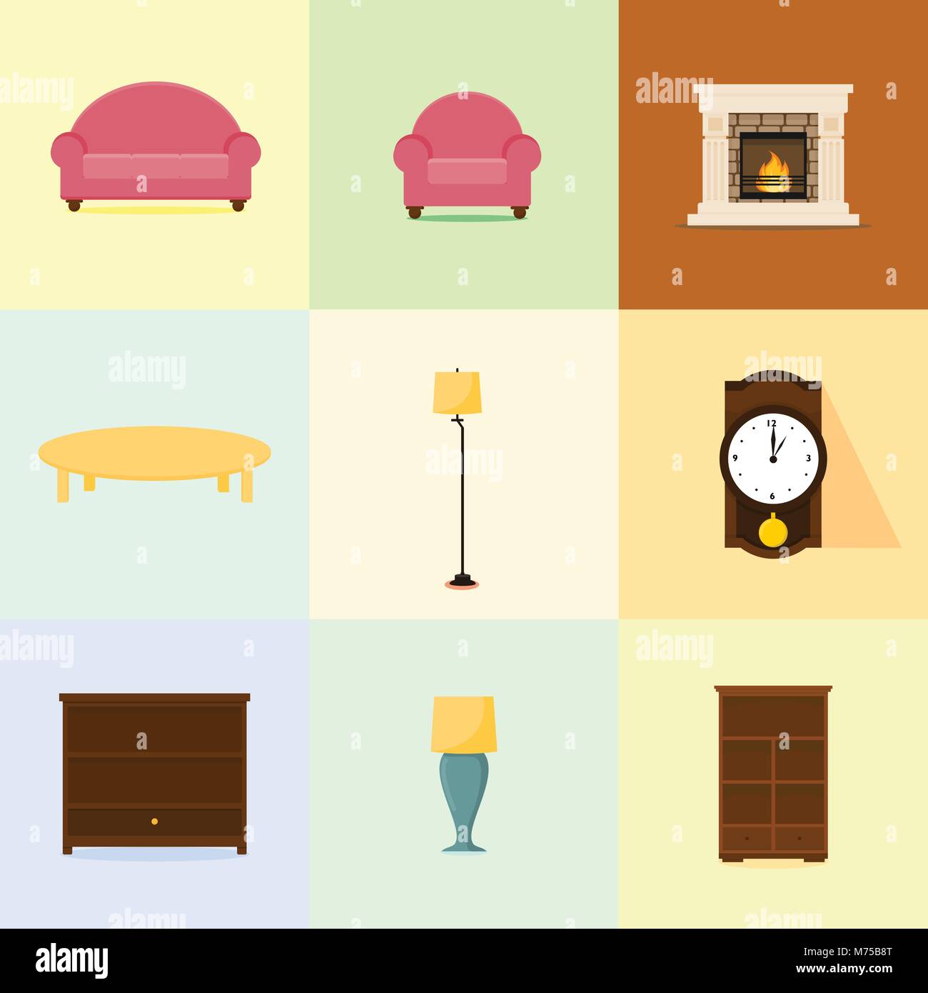 Various Home Furniture Flat Color Vector Illustration Graphic Design ...