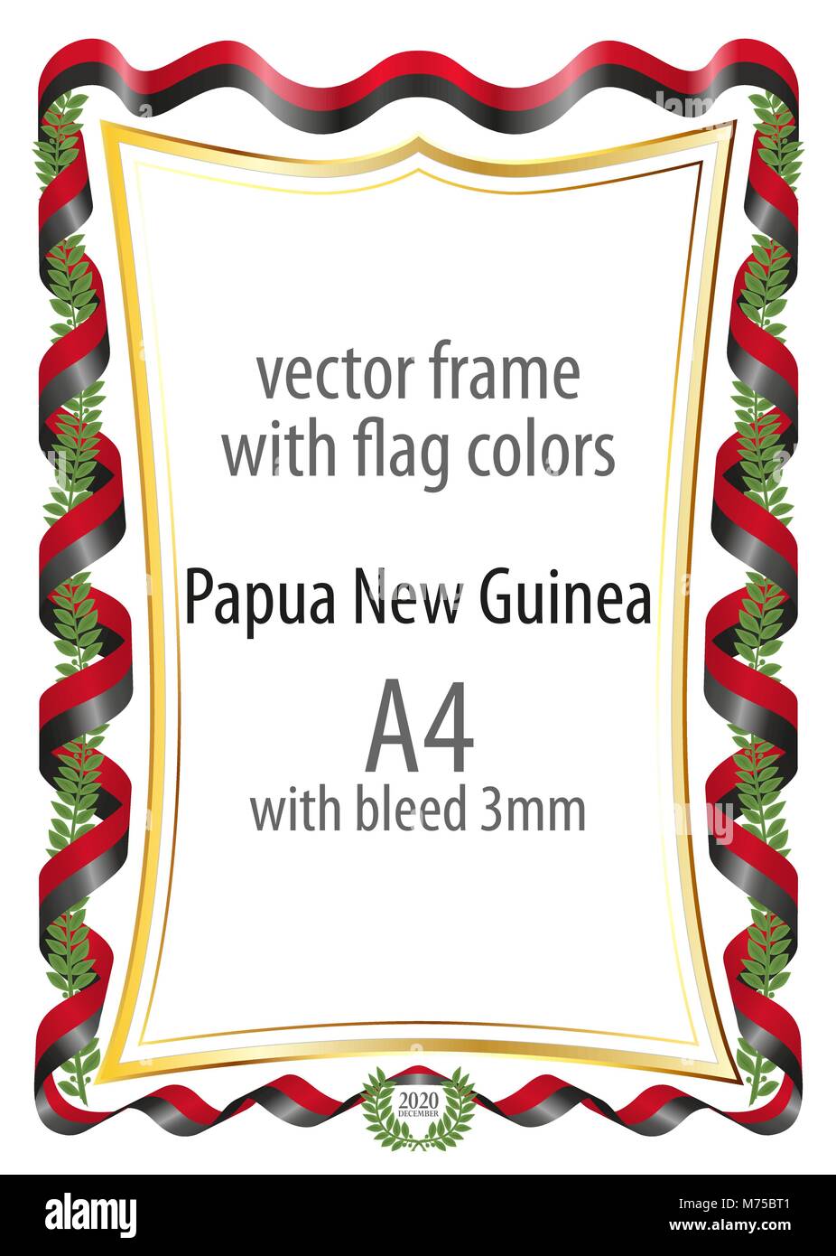 Frame and border of ribbon with the colors of the Papua New Guinea flag ...