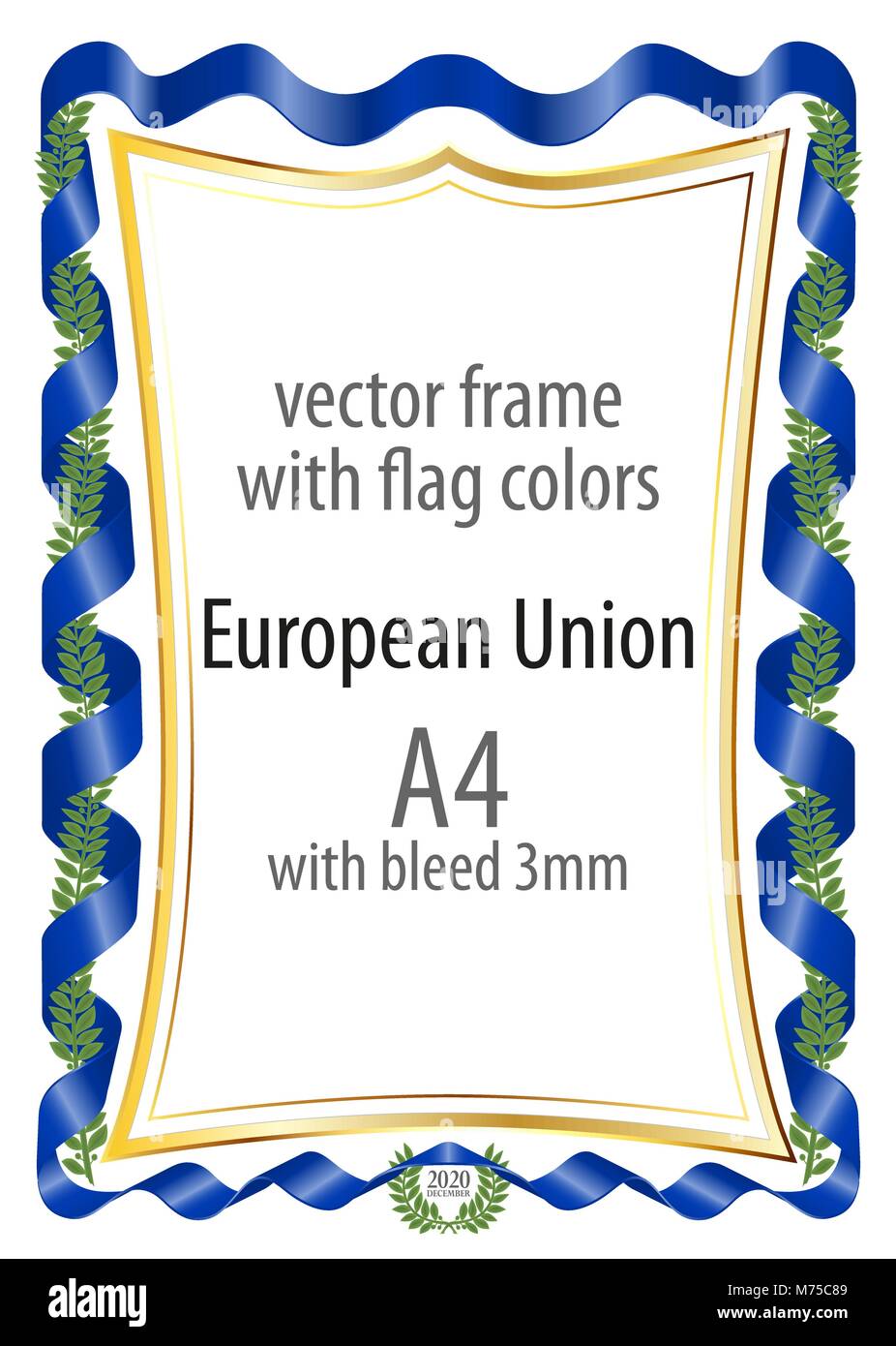Frame and border of ribbon with the colors of the European Union flag ...