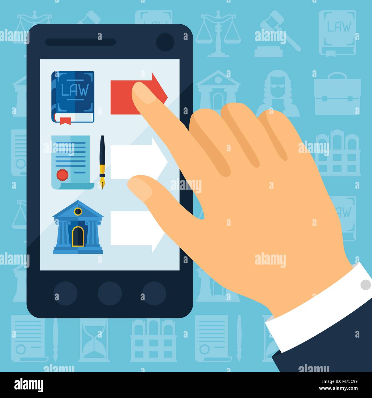 Concept illustration with mobile phone and law icons Stock Vector Image ...