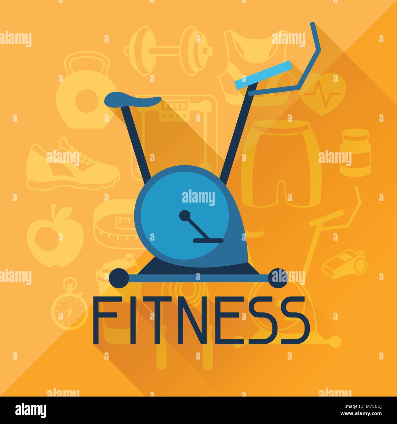 Sports background with fitness icons in flat style Stock Vector Image ...