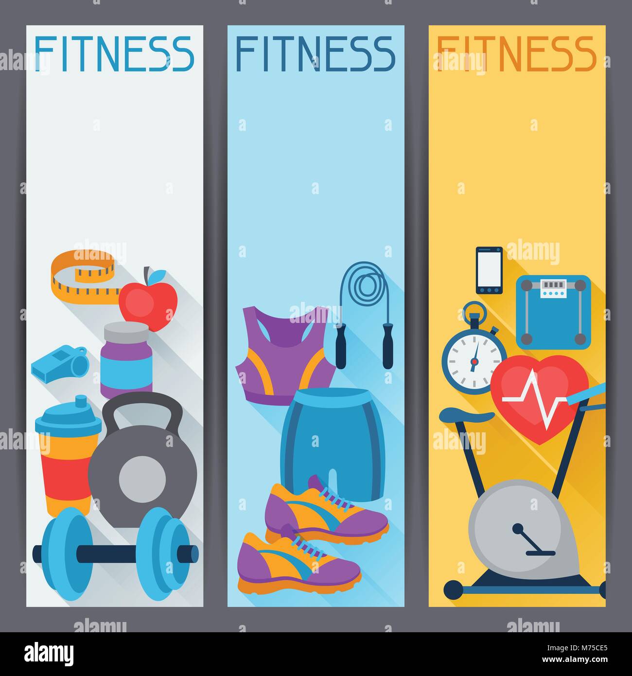 Sports vertical banners with fitness icons in flat style Stock Vector ...