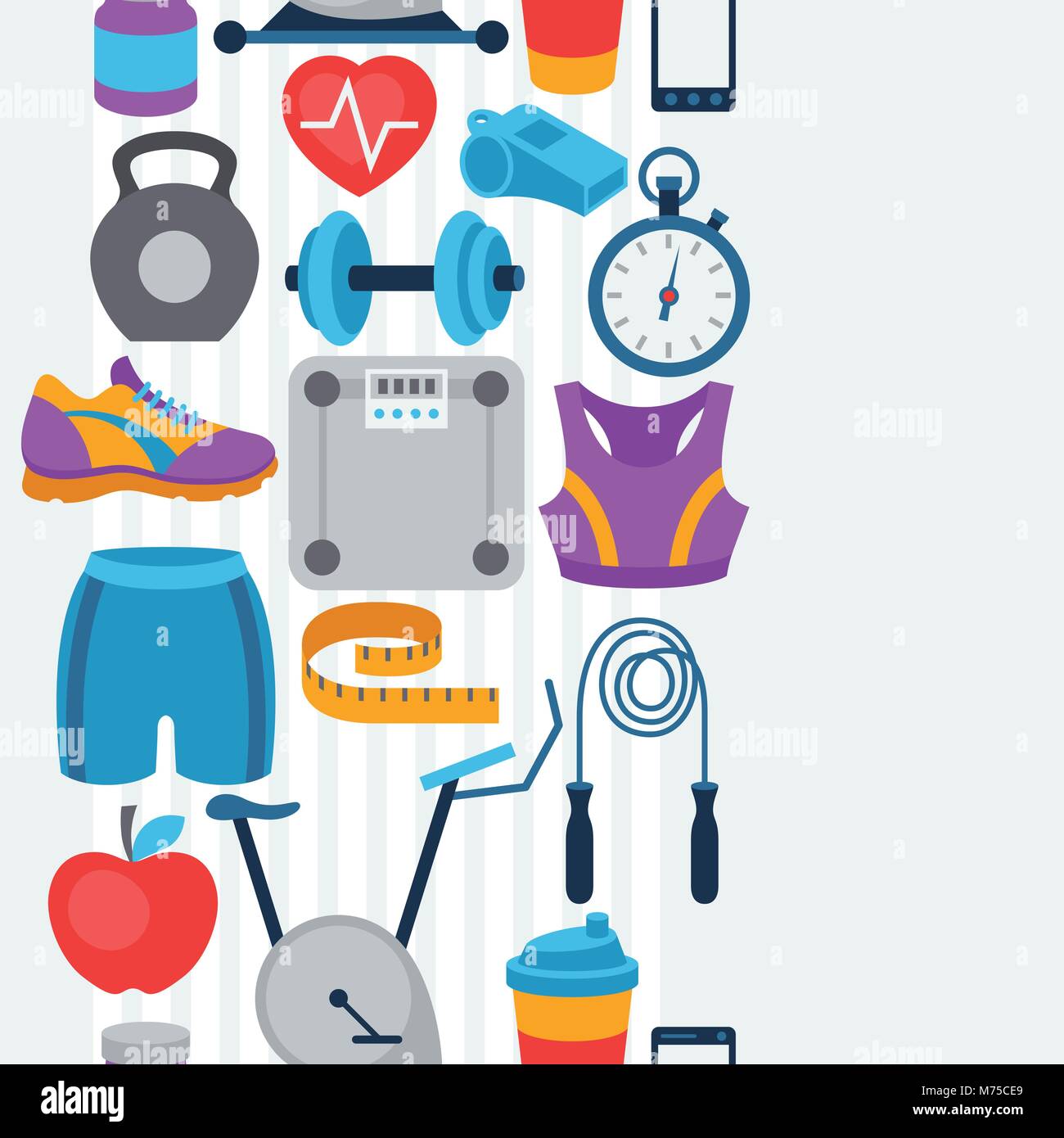 Sports seamless pattern with fitness icons in flat style Stock Vector ...