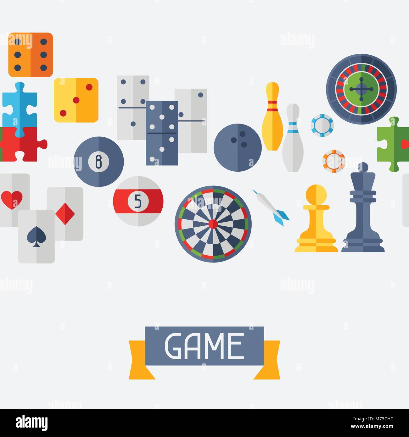 Seamless pattern with game icons in flat design style Stock Vector ...