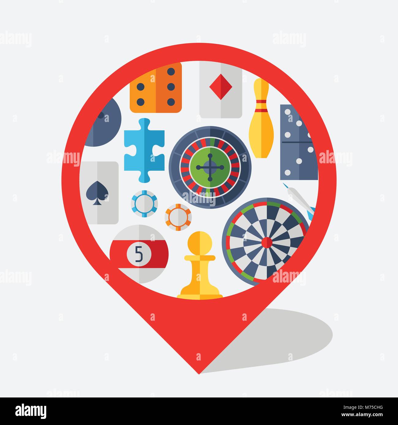 Navigation marker with game icons in flat design style Stock Vector ...