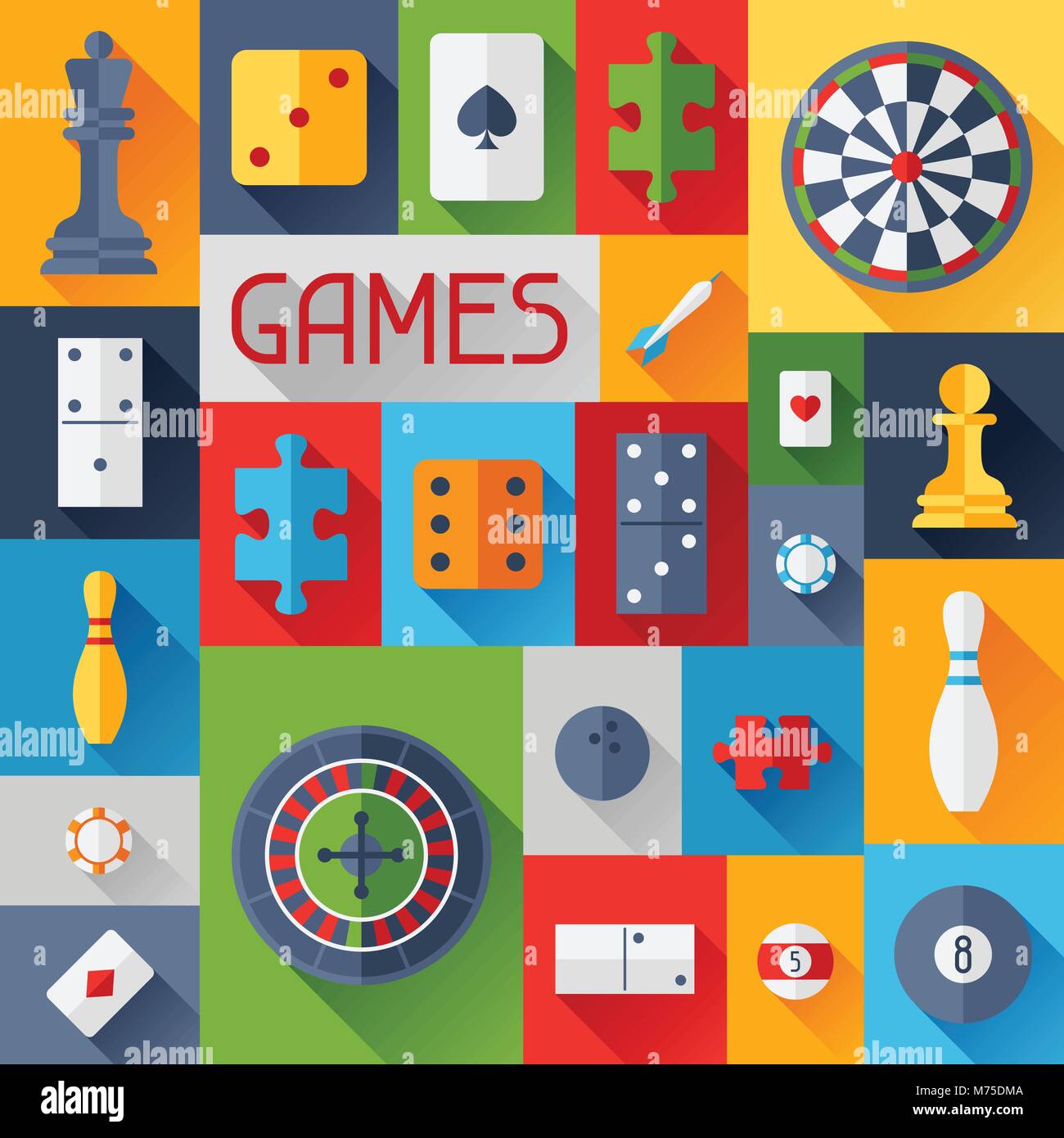 Background with game icons in flat design style Stock Vector Image ...