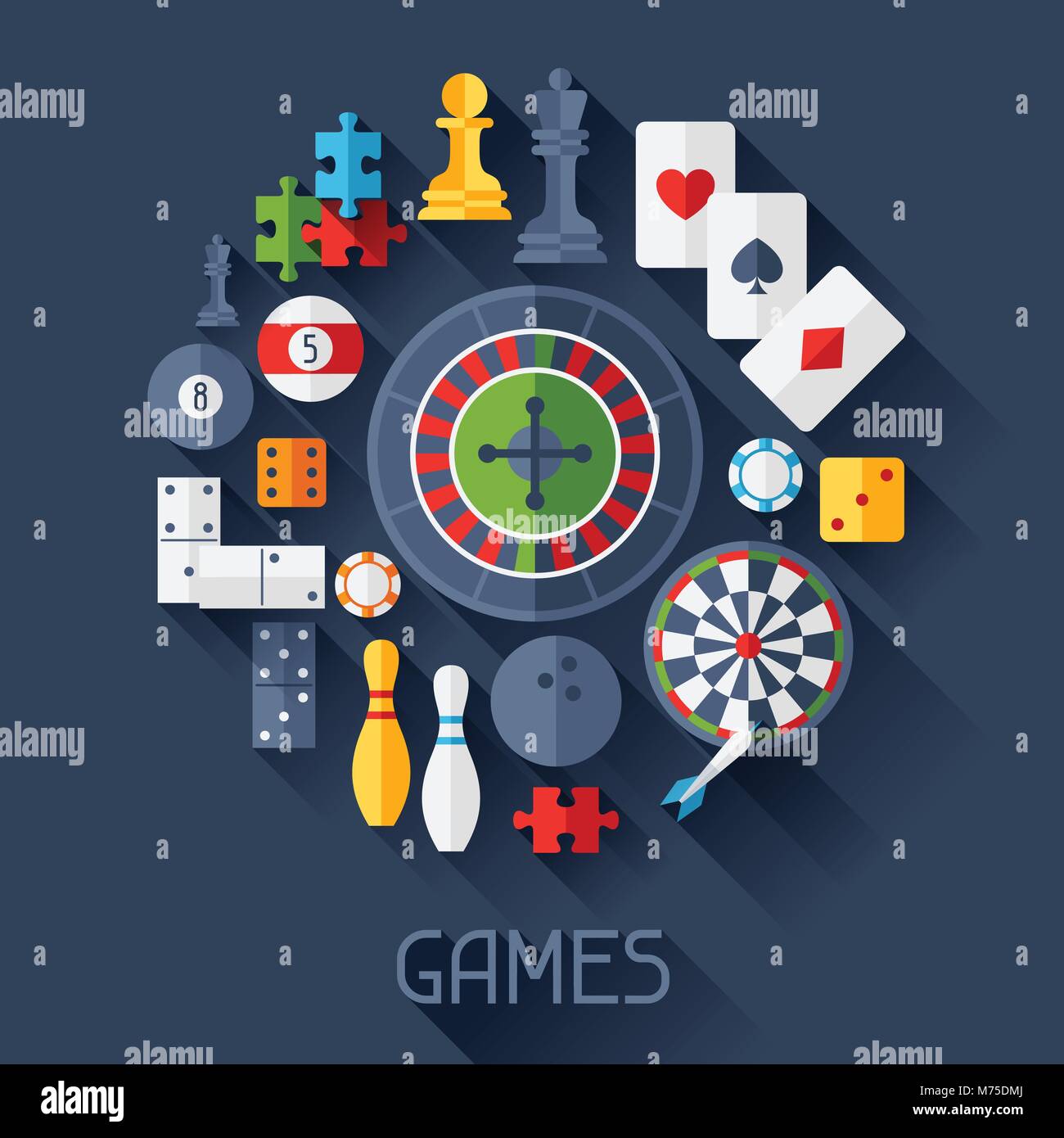 Background with game icons in flat design style Stock Vector Image ...