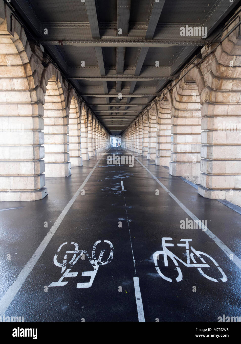 Bike path under Bercy bridge in Paris, France, Europe Stock Photo - Alamy