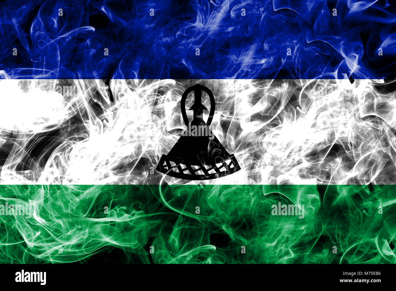 Lesotho smoke flag Stock Photo - Alamy