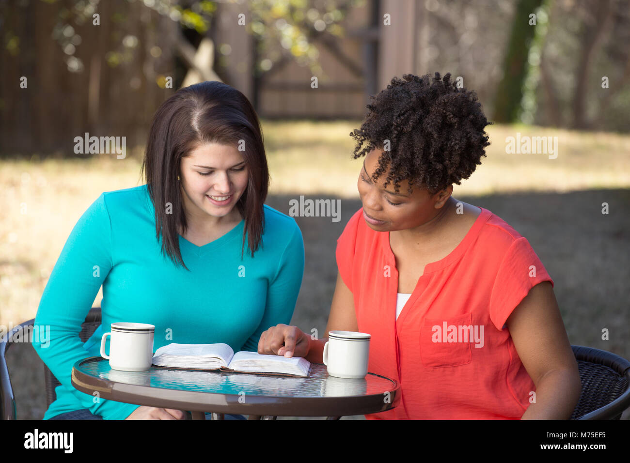 Two women reading bible together hi-res stock photography and images ...