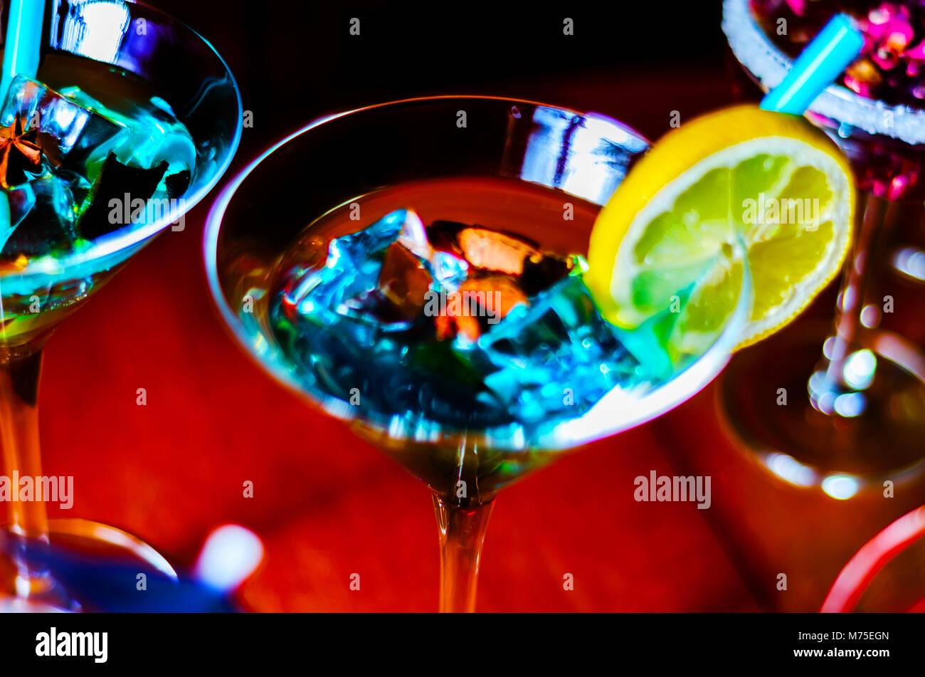 Tasty and colorful drinks based on various alcohols, syrups and ...