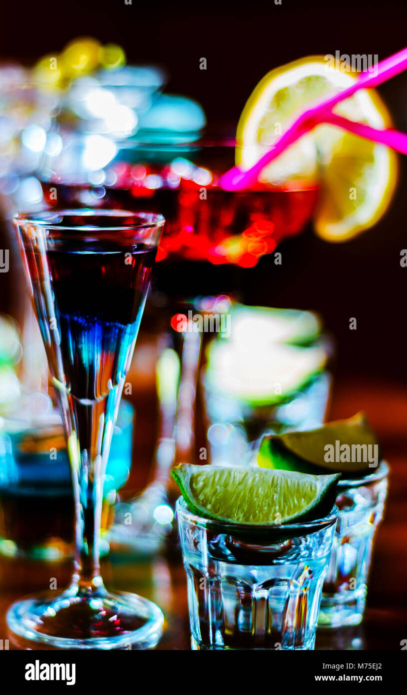 Tasty and colorful drinks based on various alcohols, syrups and ...