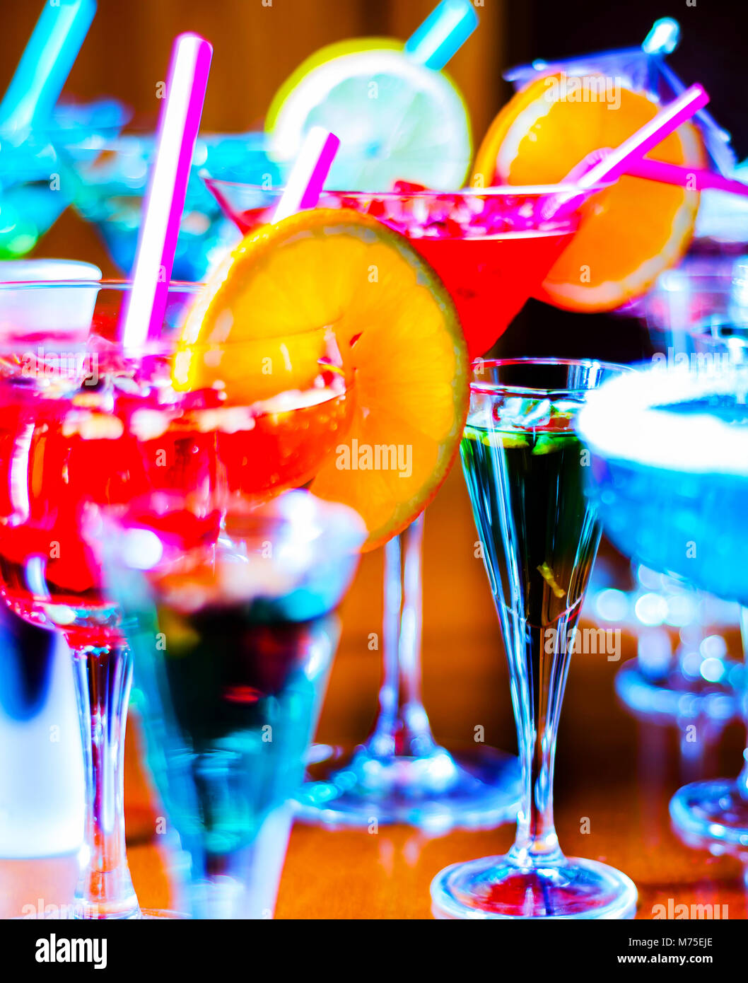 Tasty and colorful drinks based on various alcohols, syrups and ...