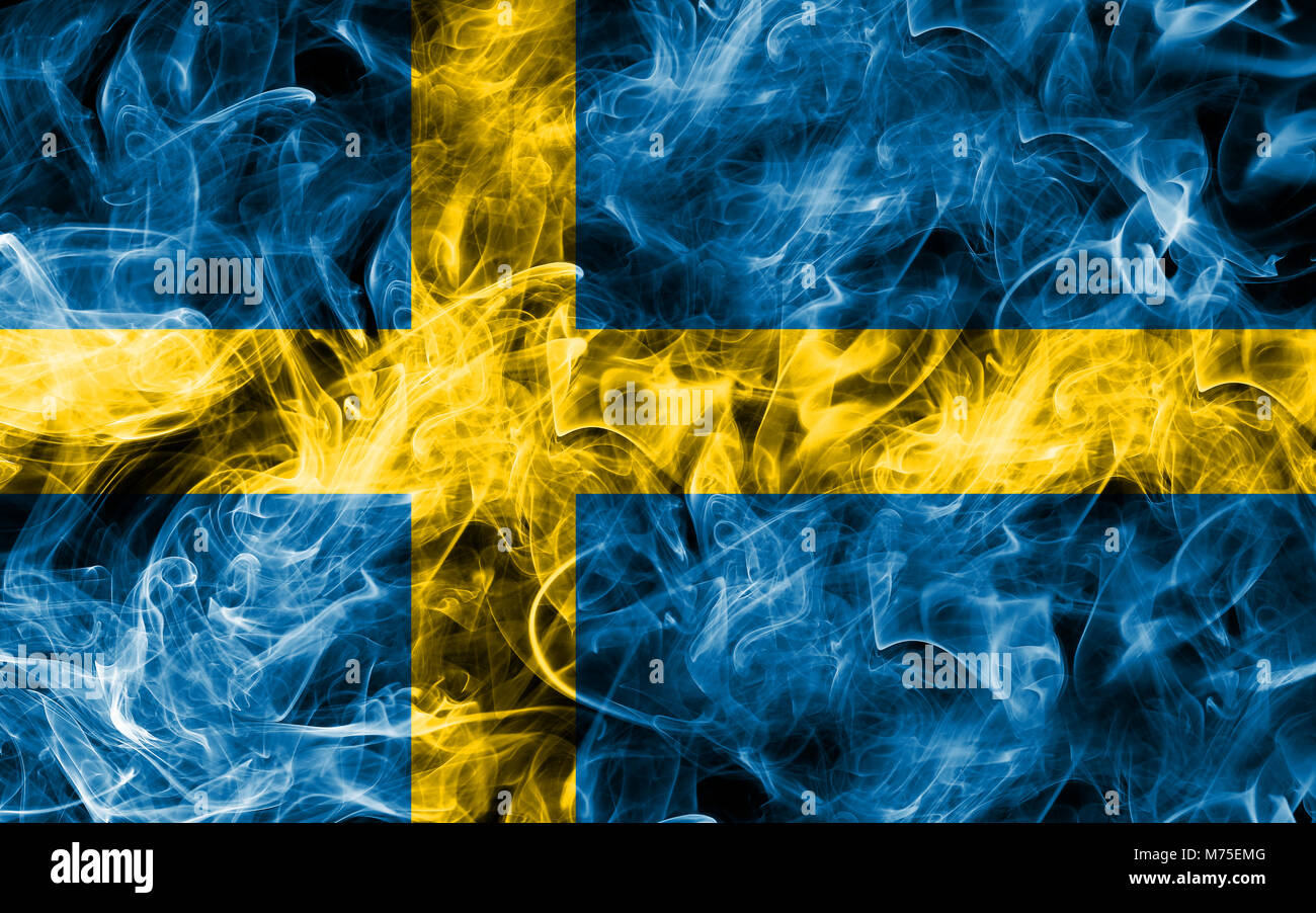 Sweden smoke flag Stock Photo - Alamy