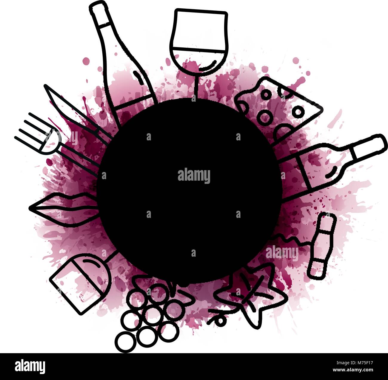 Concept with food and drink icons. background texture of wine stains ...