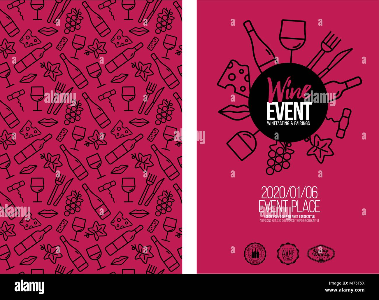 template design with wine icons pattern background. Idea for your food ...