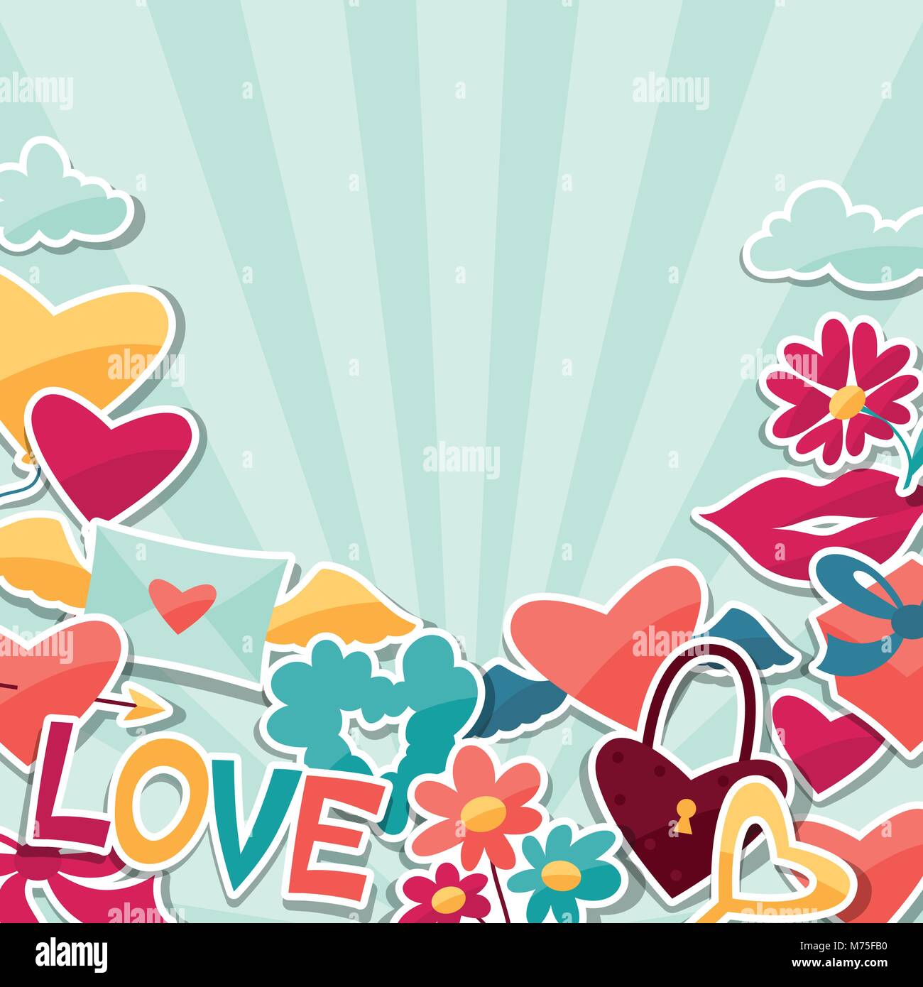 Background with Valentine's and Wedding stickers Stock Vector Image ...