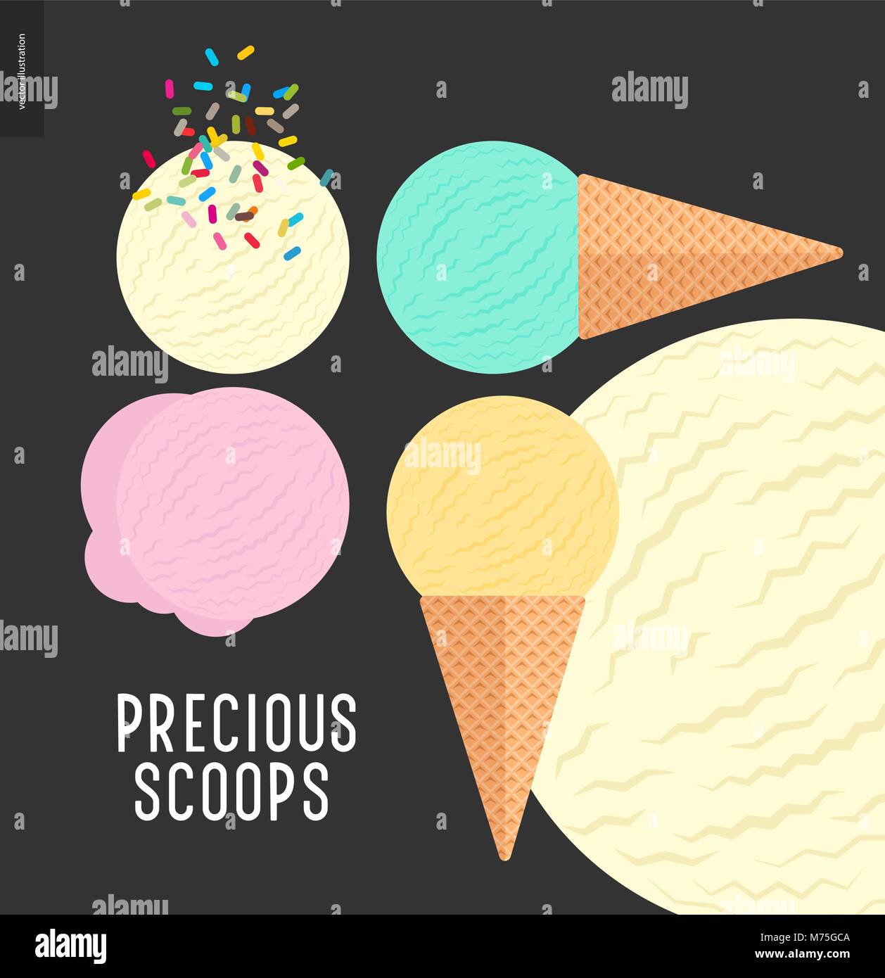Few ice cream scoops on a dark background Stock Vector Image & Art - Alamy